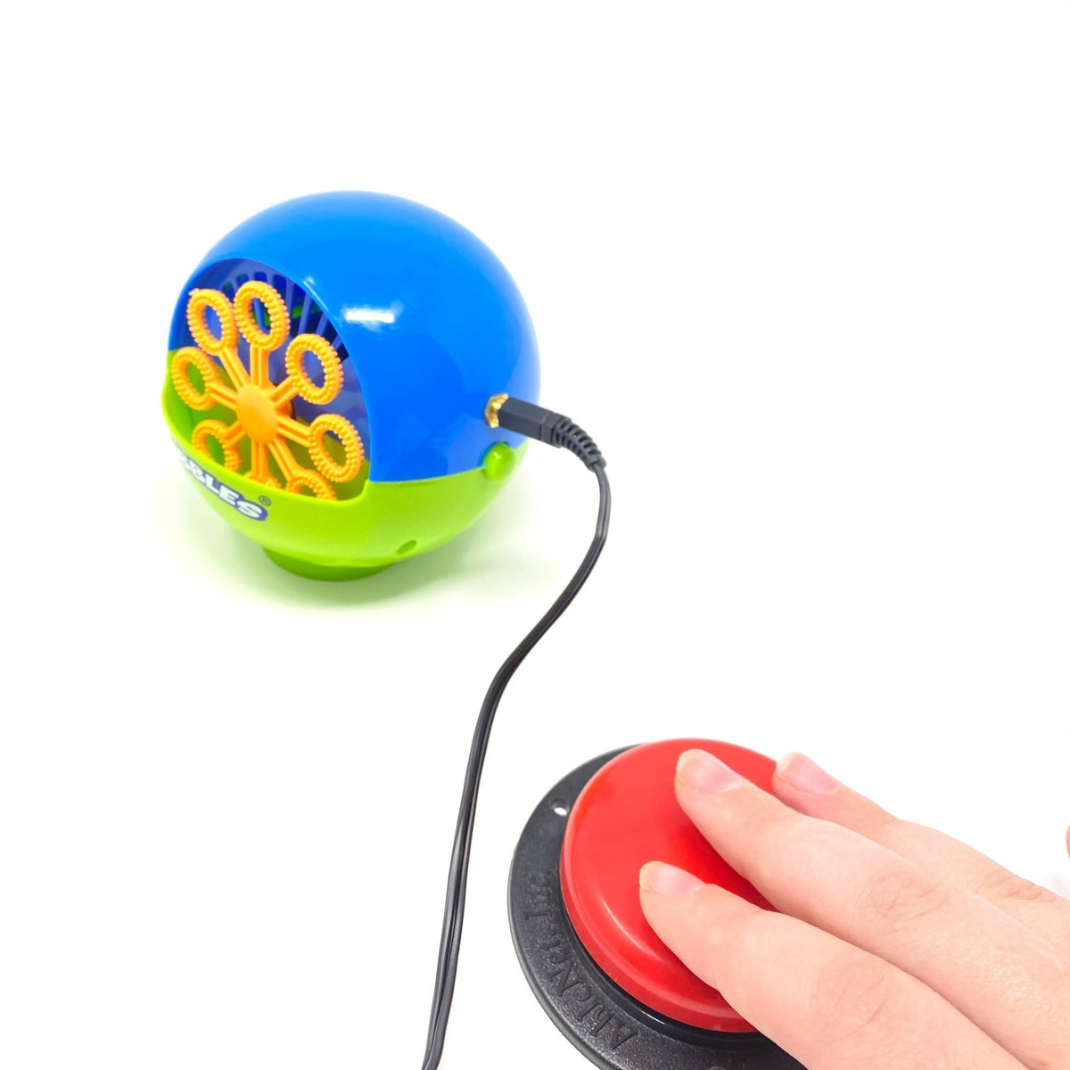 Mini Bubble Machine (Blue/Green) - Switch Adapted | AdaptAbilities